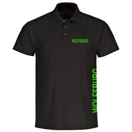 multifanshop Poloshirt - Wolfsburg - Brust & Seite - Druck gr&uuml;n - Polo