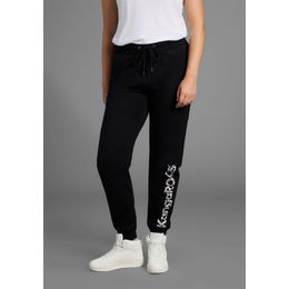 Jogginghose Kangaroos, Damen, Gr. 46, N-Gr, schwarz, Obermaterial: 95% Baumwolle, 5% Elasthan, unifarben, l&auml;ssig geschnitten, Hosen Jogginghose, mit Logodruck am Saum, gro&szlig;e Gr&ouml;&szlig;en