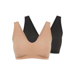 Bralette Sloggi "ZERO Feel 2.0", Damen, Gr. XS, N-Gr, braun (braun, schwarz combination), Obermaterial: 76% Polyamid, 24% Elasthan, BHs Bralette, nahtlos, herausnehmbare Pads, tiefes Dekollet&eacute;, Mikrofaser, Topseller