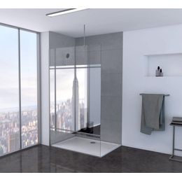 Walk-in-Dusche MARWELL, silber, B:120cm H:200cm T:10cm, Duschw&auml;nde, mit verspiegelten Sichtschutzstreifen, verchromtes Wandprofil