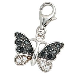 Charm Schmetterling Jobo "Anh&auml;nger Schmetterling", silber (silber 925), Charms, Damen, Silber 925 (Sterlingsilber), 925 Silber mit 14 Zirkonia schwarz wei&szlig;