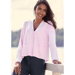 Strickjacke ELBSAND, Damen, Gr. 32/34, rosa, Feinstrick, Obermaterial: 55% Baumwolle, 45% Nylon, unifarben, figurumspielend h&uuml;ftlang, tiefer V-Ausschnitt, Rolls&auml;ume, Strickjacken Strickjacke, aus hochwertigem Feinstrick, Loungewear, Topseller