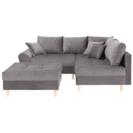 Ecksofa Home Affaire "Rice L-Form, B: 223 cm - OTTO. Verl&auml;ssliche Qualit&auml;t.", grau, B:223cm H:47cm T:184cm, Luxus-Microfaser (100% Polyester);Struktur fein (100% Polyester);Microfaser PRIMABELLE (100% Polyester);Samtoptik (100% Polyester), Sofas, Ecksofa, Set: Sofa & Hocker, mit 3 Zierkissen, Federkern