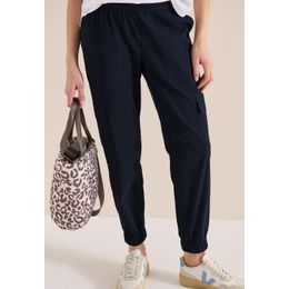 Cecil Damen Cargohose, blau, Gr. M, unifarben, Web, 66% Baumwolle, 30% Polyester, 4% Elasthan, Hosen, im Loose Fit