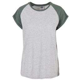 Kurzarmshirt Urban Classics "Urban Classics Damen Ladies Contrast Raglan Tee", Damen, Gr. L, grau (lightgrau, paleleaf), 60% Baumwolle, 40% Polyester, mehrfarbig, normal, Rundhals, Shirts
