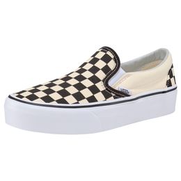 Plateausneaker Vans "UA Classic Slip-On Platform", Damen, Gr. 42,5, blk, whtchckerboard, wht, Textil, Schuhe Plateausneaker, aus textilem Canvas-Material
