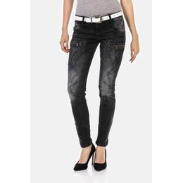 Cipo & Baxx Slim-fit-Jeans CIPO & BAXX "Jeans", Damen, Gr. 28, L&auml;nge 32, schwarz, 76% Baumwolle, 22% Polyester, 2% Elasthan, unifarben, slim fit lang, Jeans Slim-fit-Jeans, mit Verschiedenen Ziern&auml;hte, WD437