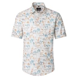 Kurzarmhemd Casamoda "Casamoda Leinenhemd Kurzarm Print", Herren, Gr. M, Normalgr&ouml;&szlig;en, bunt (beige), 52% Leinen, 48% Baumwolle, bedruckt, l&auml;ssig geschnitten, Hemden