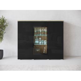 Highboard Home Affaire "Vera", votaneichefarben, schwarz hochglanz, B:120cm H:103,3cm T:39,5cm, Sideboards, Highboard, Highboard mit 4 T&uuml;ren, 9 F&auml;chern, verglasten T&uuml;ren