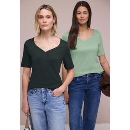 T-Shirt Street One, Damen, Gr. 34, mint leaf, deep bound gr&uuml;n, Web, 50% Baumwolle, 50% Modal, unifarben, normal normal, Rundhals, abgesteppt, Shirts T-Shirt, im soften Baumwoll-Mix