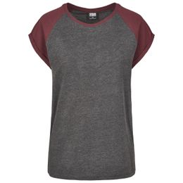 Kurzarmshirt Urban Classics "Urban Classics Damen Ladies Contrast Raglan Tee", Damen, Gr. 4XL, charcoal, rotwine, 60% Baumwolle, 40% Polyester, mehrfarbig, normal, Rundhals, Shirts