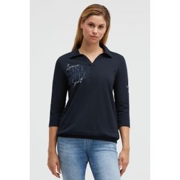 Poloshirt SOCCX, Damen, Gr. L, blau, Piqu&eacute;, Material: 100% Baumwolle, bedruckt, regular fit normal, V-Ausschnitt, eingesetzt gerader Abschluss, Shirts, mit Gummizug im Saum