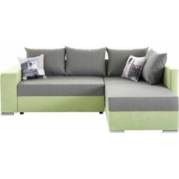 Ecksofa Collection AB "John L-Form", gr&uuml;n (gr&uuml;n, grau), B:226cm H:85cm T:160cm, Zierkissen: 100% Polyester;Struktur (100% Polyester);Kunstleder SOFTLUX / Struktur (80% Polyester; 20% Polyacryl);Microfaser PRIMABELLE (100% Polyester) / Struktur (100% Polyester), Sofas, Ecksofa, mit Bettfunktion, Bettkasten und integriertem Regal