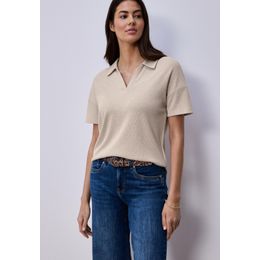 Poloshirt Street One, Damen, Gr. 34, clay sand, Stoff, 50% Viskose, 47% Polyester, 3% Elasthan, unifarben, normal normal, hoch geschlossener Ausschnitt, abgesteppt, Shirts, aus softer Viskose
