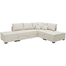 Ecksofa Home Affaire "Night & Day L-Form, Breite 316 cm mit Dauer-Schlaffunktion", cream, B:316cm T:215cm, 100% Polyester, Sofas, Ecksofa, inkl. Bettfunktion, Bettkasten und Keder, Boxspringbett 180x200 cm