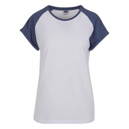 Kurzarmshirt Urban Classics "Urban Classics Damen Ladies Contrast Raglan Tee", Damen, Gr. M, wei&szlig;, vintageblau, 60% Baumwolle, 40% Polyester, mehrfarbig, normal, Rundhals, Shirts