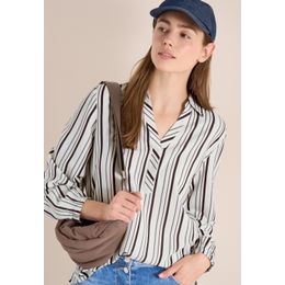 Langarmbluse Cecil, Damen, Gr. XXL (46), vanillewei&szlig;, Stoff, 100% Viskose, gestreift, normal normal, V-Ausschnitt, elastischer Bund, Blusen, aus softer Viskose