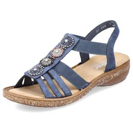 Riemchensandale Rieker, Damen, Gr. 36, blau, Lederimitat, unifarben, Schuhe Riemchensandale, Sommerschuh, Sandalette, Keilabsatz, mit Zierperlen besetzt, Topseller