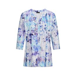 Tunika GOLDNER "Sommertunika mit Biesen", Damen, Gr. 40, blau (blau, gemustert), Obermaterial: 95% Viskose CV. 5% Elasthan EL., figurumspielend, V-Ausschnitt, Tuniken, stretchbequemer Viskosejersey