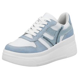 Plateausneaker Rieker, Damen, Gr. 42, wei&szlig; (hellblau, wei&szlig;), Lederimitat, Textil, kontrastfarbene Details, Schuhe Plateausneaker, Freizeitschuh, Halbschuh, Schn&uuml;rschuh mit gepolstertem Schaftrand
