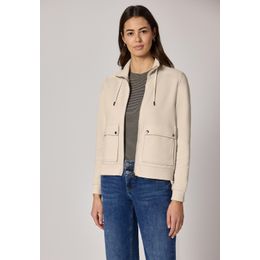 Kurzjacke Street One, Damen, Gr. 44, cotton beige, Web, Obermaterial oben: 97% Baumwolle, 3% Elasthan; Obermaterial unten: 60% Baumwolle, 40% Polyester, unifarben, normal normal, hoch geschlossener Ausschnitt, elastischer Bund, Jacken Kurzjacke, mit Stehkragen