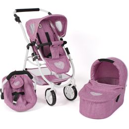 Bayer Chic 2000 Kombi-Puppenwagen CHIC2000 "Emotion All In 3in1, Jeans Pink", rosa (jeans pink), Puppenwagen, KinderB:67cm H:77cm T:67cm, Kunststoff, Metall, Stoff, inkl. Babywanne, Babyschale und Sportwagenaufsatz, B:67cm H:77cm T:67cm