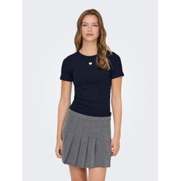 Kurzarmshirt Only "ONLELVA JUNE EMB S/S TEE JRS NOOS", Damen, Gr. S, night sky detail:cd heart, Jersey, Obermaterial: 65% Polyester, 30% Viskose, 5% Elasthan, bestickt, unifarben, normal, Rundhals, Shirts