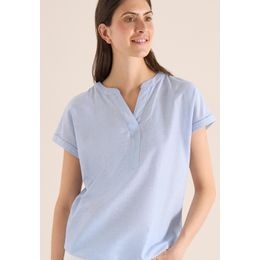 Kurzarmbluse Cecil, Damen, Gr. L (42), blouse blau, Web, 100% Baumwolle, unifarben, klassisch normal, Rundhals, B&uuml;ndchen, Blusen, aus reiner Baumwolle