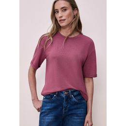 T-Shirt Street One, Damen, Gr. 42, schwarz clouded blush, Stoff, 60% Viskose, 40% Polyester, unifarben, normal normal, Rundhals, abgesteppt, Shirts T-Shirt, aus softer Viskose