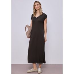 Midikleid Street One, Damen, Gr. 44, EURO-Gr&ouml;&szlig;en, espresso braun, Stoff, 78% Viskose, 17% Polyester, 5% Elasthan, unifarben, normal wadenlang, V-Ausschnitt, abgesteppt, Kleider Midikleid, soft und trageangenehm