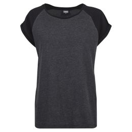 Kurzarmshirt Urban Classics "Urban Classics Damen Ladies Contrast Raglan Tee", Damen, Gr. L, charcoal, schwarz, 60% Baumwolle, 40% Polyester, mehrfarbig, normal, Rundhals, Shirts