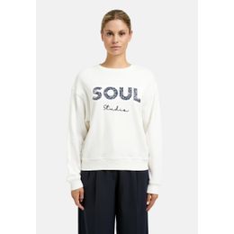 Smith & Soul Sweater SMITH & SOUL, Damen, Gr. L, sanftes wei&szlig;, Sweatware, Material: 80% Baumwolle, 20% Modal, bedruckt, bestickt, relaxed fit kurz, Rundhals, eingesetzt Rippb&uuml;ndchen, Sweatshirts Sweater, mit Baumwolle
