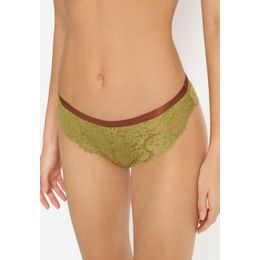 Brasilslip LSCN BY LASCANA, Damen, Gr. 32/34, 1 Stk., olive, Spitze, Obermaterial: 87% Nylon, 13% Elasthan, kontrastfarbene Details, unifarben, figurbetont, Unterhosen, mit gl&auml;nzendem B&uuml;ndchen