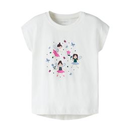 T-Shirt name it "NMFVIGEA CAPSL TOP", M&auml;dchen, Gr. 104, cloud dancer print, Jersey, Obermaterial: 100% Baumwolle, bedruckt, normal normal, Rundhals, angeschnitten, Shirts T-Shirt, Baumwolle, regular fit