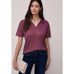 Poloshirt Street One, Damen, Gr. 34, schwarz clouded blush, Stoff, 50% Viskose, 47% Polyester, 3% Elasthan, unifarben, normal normal, hoch geschlossener Ausschnitt, abgesteppt, Shirts, aus softer Viskose
