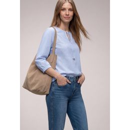 Langarmbluse Street One, Damen, Gr. 36, smoked blau, Web, 100% Baumwolle, gestreift, normal normal, Rundhals, elastischer Bund, Blusen, aus reiner Baumwolle