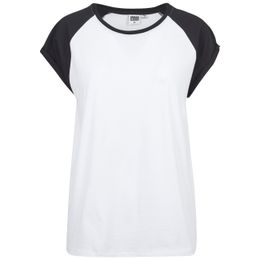 Kurzarmshirt Urban Classics "Urban Classics Damen Ladies Contrast Raglan Tee", Damen, Gr. M, wei&szlig;, schwarz, 60% Baumwolle, 40% Polyester, mehrfarbig, normal, Rundhals, Shirts