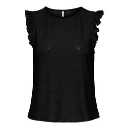 Shirttop Only "ONLSMILLA S/L FRILL TOP JRS", Damen, Gr. S, schwarz pattern:jo smilla, Jersey, Obermaterial: 95% Polyester, 5% Elasthan, unifarben, regular fit normal, Rundhals, Tops Shirttop, Materialmix, regular fit, Rundhals