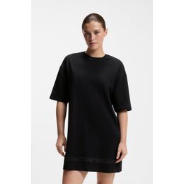 Nachthemd HUGO UNDERWEAR, Damen, Gr. S, N-Gr, schwarz 001, Jersey, Obermaterial: 95% Baumwolle, 5% Elasthan, relaxed fit ca. Mitte Oberschenkel, Rundhals, Kleider Nachthemd, aus Stretch-Baumwolle mit Mesh-Einsatz