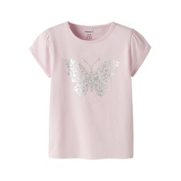 T-Shirt name it "NMFFIPASA CAP SL TOP BOX", M&auml;dchen, Gr. 110, rosa (cradle pink), Jersey, Obermaterial: 95% Baumwolle, 5% Elasthan, bedruckt, unifarben, Basic normal, Rundhals, Shirts T-Shirt, mit sommerlichem Schmetterlings-Druck