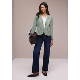 Kurzblazer Street One, Damen, Gr. 42, mint leaf, Stoff, 71% Polyester, 26% Viskose, 3% Elasthan, Jacquardmuster, unifarben, normal normal, V-Ausschnitt, B&uuml;ndchen, Blazer Kurzblazer, mit Reverskragen
