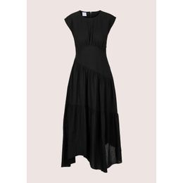 Madeleine Mode Midikleid MADELEINE "Midikleid Baumwollkleid mit Stufenrock", Damen, Gr. 38, N-Gr, schwarz, Obermaterial: 100% Baumwolle CO., Modern, figurumspielend, Kleider Midikleid, Kleid mit asymetrischen Stufenrock und modernen Teilungsn&auml;hten