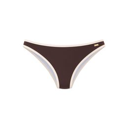 Bikini-Hose Copenhagen Studios "Emma", Damen, Gr. 42, N-Gr, braun (chocolate), Recycling-Polyamid, kontrastfarbene Details, Badehosen Bikini-Hose, mit Kontrastpaspel