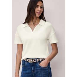 Poloshirt Street One, Damen, Gr. 34, sanftes wei&szlig;, Stoff, 50% Viskose, 47% Polyester, 3% Elasthan, unifarben, normal normal, hoch geschlossener Ausschnitt, abgesteppt, Shirts, aus softer Viskose