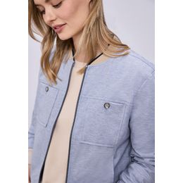 Blouson Street One, Damen, Gr. 42, country blau meliert, Stoff, 46% Polyester, 29% Polyamid, 15% Viskose, 10% Elasthan, unifarben mit Farbeinsatz, normal normal, V-Ausschnitt, B&uuml;ndchen, Jacken Blouson, mit Stehkragen