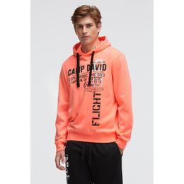 Kapuzensweatshirt CAMP DAVID, Herren, Gr. L, speed orange neon, Sweatware, Material: 52% Baumwolle, 48% Polyester, bedruckt, relaxed fit normal, Rundhals, eingesetzt Rippb&uuml;ndchen, Sweatshirts, mit Baumwolle
