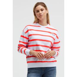 Sweater SOCCX, Damen, Gr. L, wei&szlig;, Sweatware, Material: 100% Baumwolle, bestickt, gestreift, regular fit normal, Rundhals, eingesetzt Rippb&uuml;ndchen, Sweatshirts Sweater, mit Logo-Stickerei