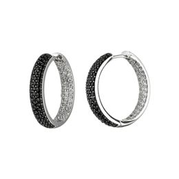 Paar Creolen Jobo, silber (silber 925), Ohrringe, Damen, 25mm, Silber 925 (Sterlingsilber), 925 Silber mit 194 Zirkonia schwarz wei&szlig;