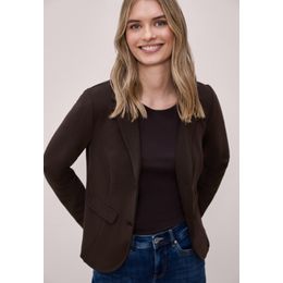 Kurzblazer Street One, Damen, Gr. 44, espresso braun, Stoff, 71% Polyester, 26% Viskose, 3% Elasthan, Jacquardmuster, unifarben, normal normal, V-Ausschnitt, B&uuml;ndchen, Blazer Kurzblazer, mit Reverskragen