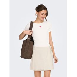 Kurzarmshirt Only "ONLELVA JUNE EMB S/S TEE JRS NOOS", Damen, Gr. L, cloud dancer detail:rot heart, Jersey, Obermaterial: 65% Polyester, 30% Viskose, 5% Elasthan, bestickt, unifarben, normal, Rundhals, Shirts